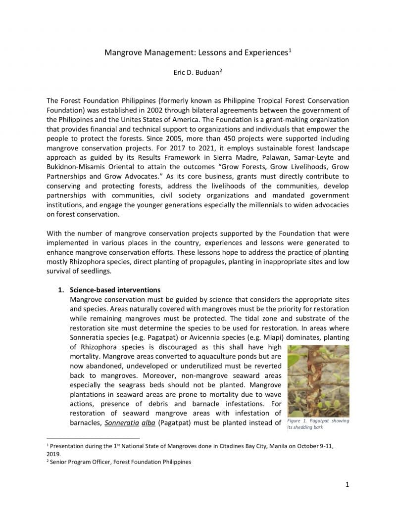 Mangrove Management: Lessons and Experiences - Forest Foundation ...